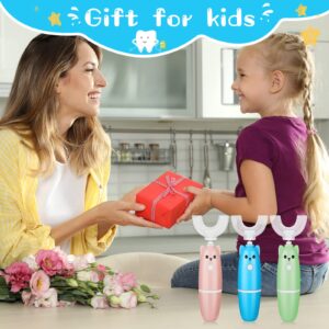 3 Pcs Kids Electric U Shaped Toothbrush Toddler Electric Toothbrush 360 Whole Mouth Toothbrush Ultrasonic Children Toothbrushes Automatic Cartoon Tooth Brush with 3 Types Brush Head for Oral Cleaning