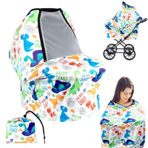 baby car seat covers mesh zipper peep window nursing cover breastfeeding scarf baby carseat canopy infant stroller cover baby shower gifts for girls and boys mothers day gifts (dinosaur)