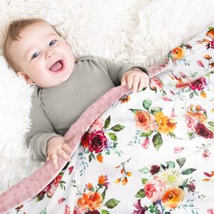 BEILIMU Baby Blanket for Girls Super Soft Plush with Double Layer Dotted Backing for Infant Toddler Pink Floral Multicolor Printed Design Receiving Blanket 30 x 40 Inch