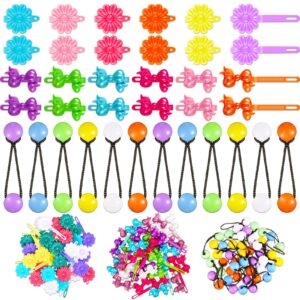 100 pcs hair barrettes with flower, bow & cartoon designs - self-hinge plastic pins for baby girls, toddlers (cool)