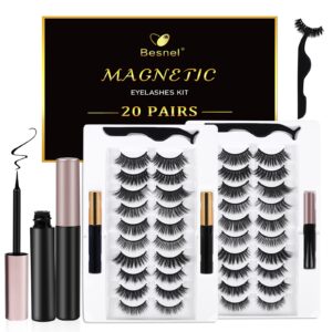 besnel magnetic eyelashes with 20 pairs premium 3d different density and 2 lash extension tweezers for women girls natural look reusable no glue needed