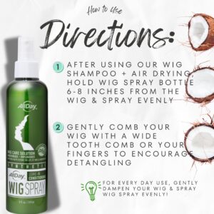 AllDay Synthetic Wig Spray (8 oz) & Wig Shampoo (8 oz) Bundle | Cleanse, Extend, Revitalize, Refresh, Soften, Hydrate, Detangle Wigs & Hairpieces | Grape Scent