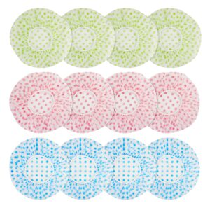 shower cap, 12 pcs plastic shower caps, shower caps for women reusable waterproof, elastic band flower printed hair cap for shower spa salon