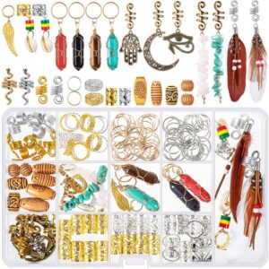 yaomiao 150 pieces hair jewelry dreadlocks gift crystal wire wrapped loc adornment assorted imitation wood beads braid accessories for braids hair cuffs decorations for women girl