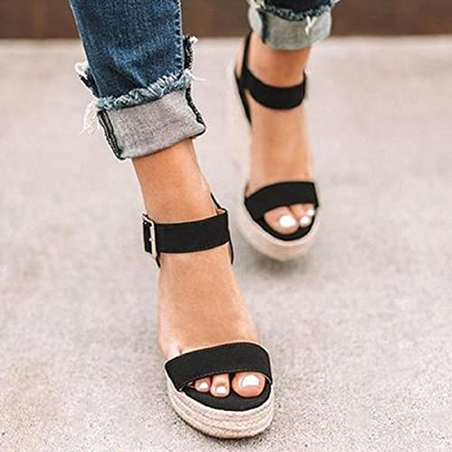 sckarle Sandals for Women Platform Wedge Summer Beach Sandals Casual Open Toe Ankle Strap Espadrille Sandals