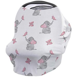 car seat covers for babies, elephant nursing breastfeeding covers stretchy breathable baby carseat canopy cover for girls and boys shower gifts, pink butterfly infant carseat canopy