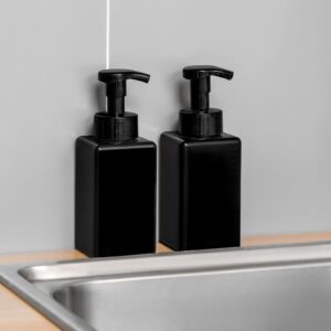 UUJOLY Foaming Soap Dispenser, 15oz Refillable Pump Bottle Plastic for Liquid Soap, Shampoo, Body Wash, 2 Pcs, Black