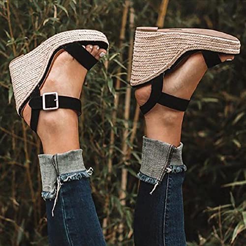 sckarle Sandals for Women Platform Wedge Summer Beach Sandals Casual Open Toe Ankle Strap Espadrille Sandals