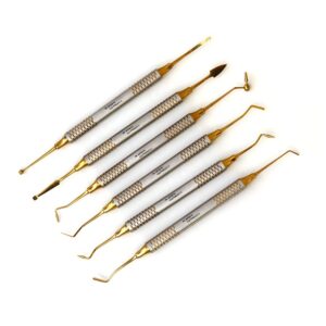 AR MEDICAL EQUIPMENTS | 6 PCs Dental Composite Resin Filling Gold Coated Restorative Kit - Composite Dental Hand Instruments - Dental Tools Professional Stainless Steel Restorative Instruments