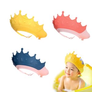 baby shower cap shield,adjustable toddler waterproof shampoo hat for children, funny waterproof visor & elastic ring hat (3pcs-（yellow+blue+pink）)