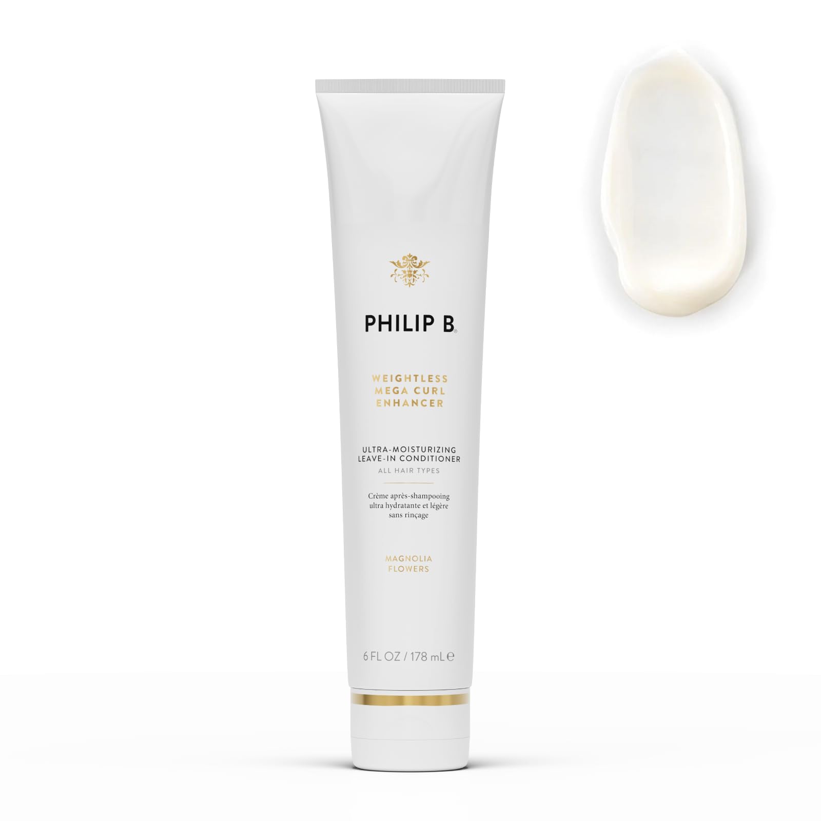 PHILIP B. Weightless Mega Curl Enhancer Ultra-Moisturizing Leave-In Conditioner, 6 oz - Repairs Dry Strands, Tames Frizz, Magnolia Flower Scented