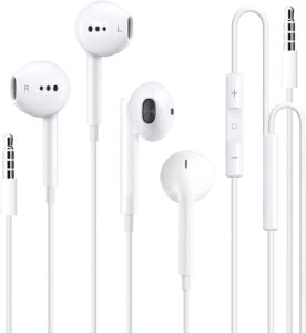 2 pack wired headphones/earbuds with microphone,3.5mm wired earbuds/earphones in-ear headphones with mic built-in volume control compatible with iphone 6/6s/android/ipad most 3.5mm audio devices2