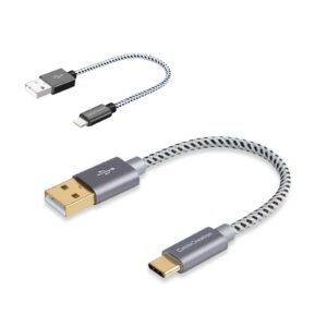 bundle - 3 items: 2 pack 6 inch usb c cable short fast charging cable + 1 pack 0.5 feet short lightning to usb data sync cable