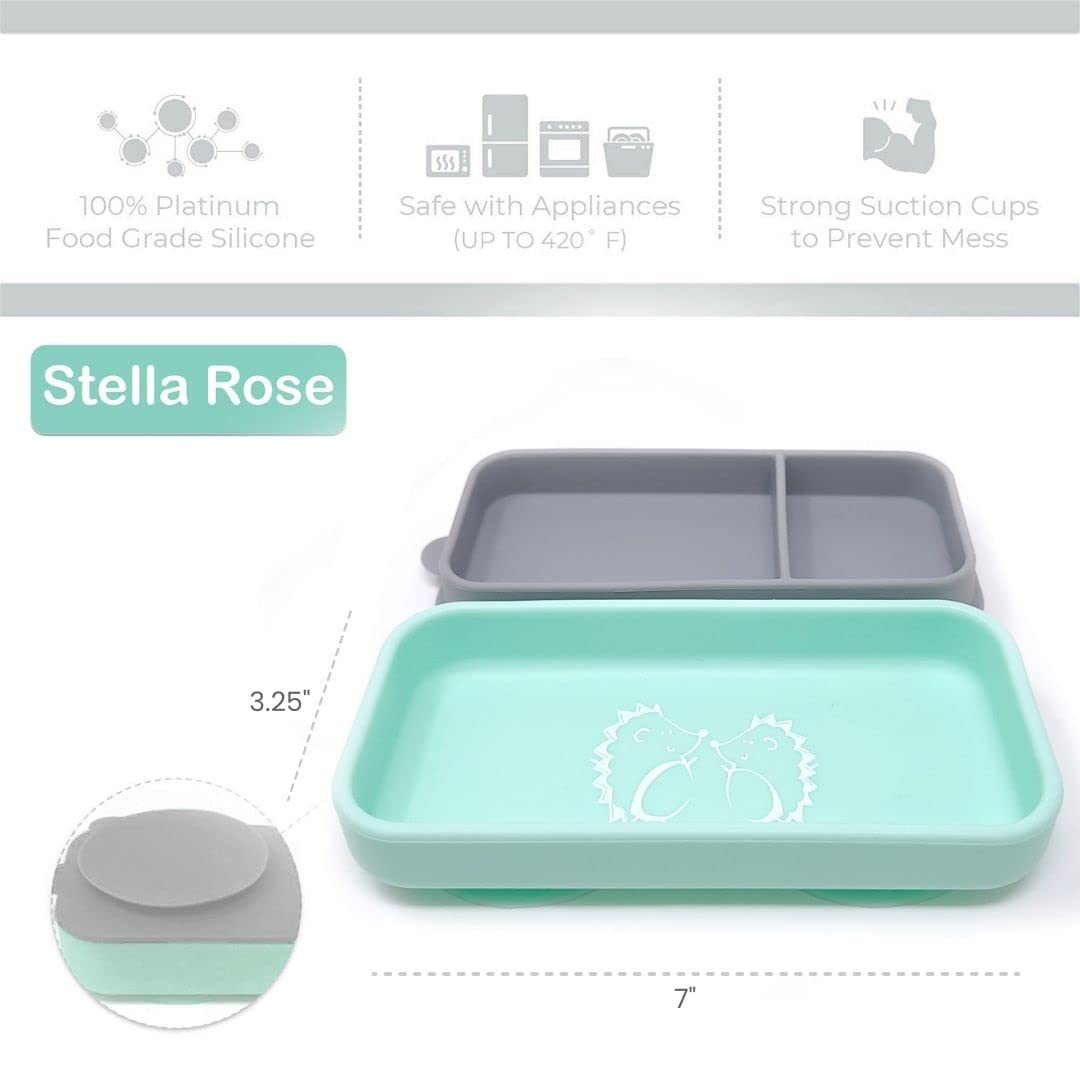 Stella Rose Suction-Go-Bowl® Dip-It Edition The World's Most Compact Toddler Suction Dish. 100% Food Grade Silicone. Transforms into Container. (Grey and Green)