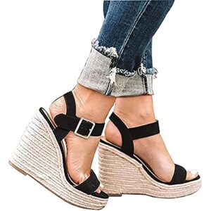 sckarle Sandals for Women Platform Wedge Summer Beach Sandals Casual Open Toe Ankle Strap Espadrille Sandals