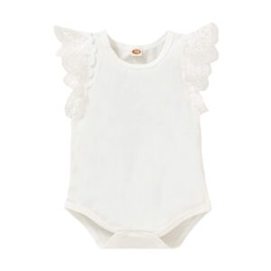 younger tree infant toddler baby girls romper lace flutter sleeve bodysuit cotton summer outfits(12-18 months,white)