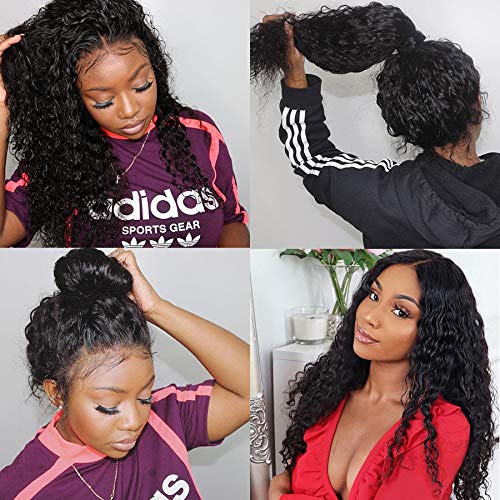 GLOWNINA Deep Wave Lace Front Wigs Human Hair 180 Density 13x4 HD Transparent Frontal Wigs Human Hair for Women Deep Curly Glueless Wigs Human Hair Pre Plucked with Baby Hair Natural Black 20Inch