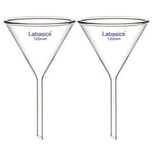 labasics 2-pack glass heavy wall funnel borosilicate glass funnel, short stem 120 mm diameter, 120 mm stem length