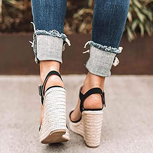 sckarle Sandals for Women Platform Wedge Summer Beach Sandals Casual Open Toe Ankle Strap Espadrille Sandals