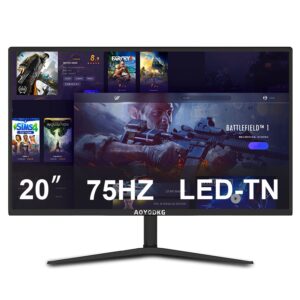 aoyodkg 20 inch pc monitor, professional thin computer monitor with tn panel and blue light settings, 75hz hd led monitor, desktop monitor with hdmi and vga port for home office, machine black