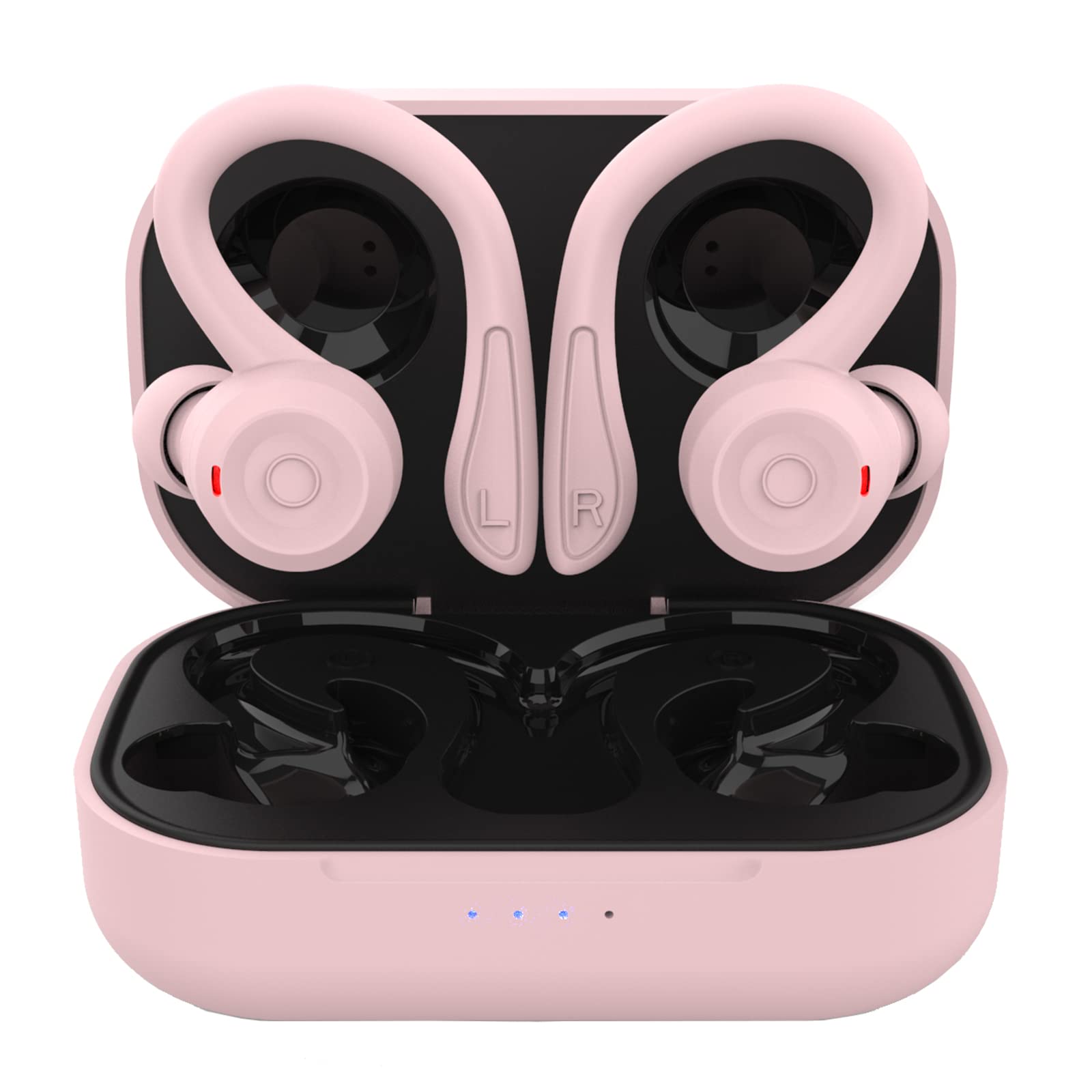 Pink Wireless Earbuds with Earhooks Bluetooth Earbuds with Ear Hook Waterproof Sport Headphones Noise Cancelling Ear Buds with Microphone Long Battery Life Earphones for Running Workout Android iOS