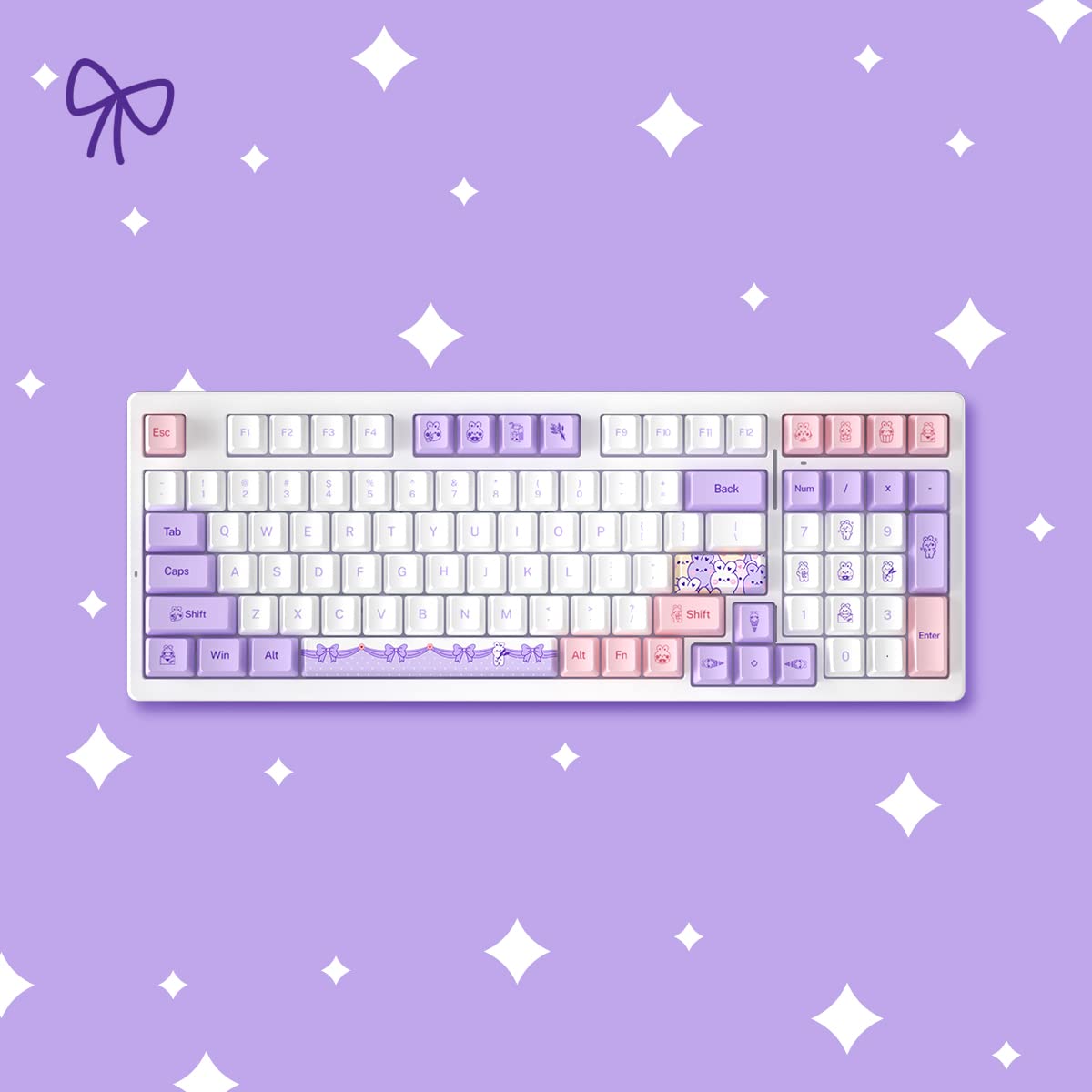 YUNZII Lavender Rabbit Dye Sub PBT Keycaps,140 Full Keys Dye Sublimation PBT Custom Keycaps with Key Puller for Cherry Gateron MX Switches Mechanical Gaming Keyboard(Cherry Profile,Lavender Rabbit)