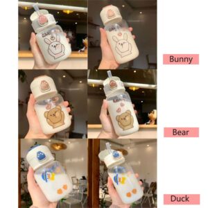 BXCNCKD Kawaii water bottle cute water bottle with straw glass safety water bottle portable strap water bottle(Bunny,500ml)