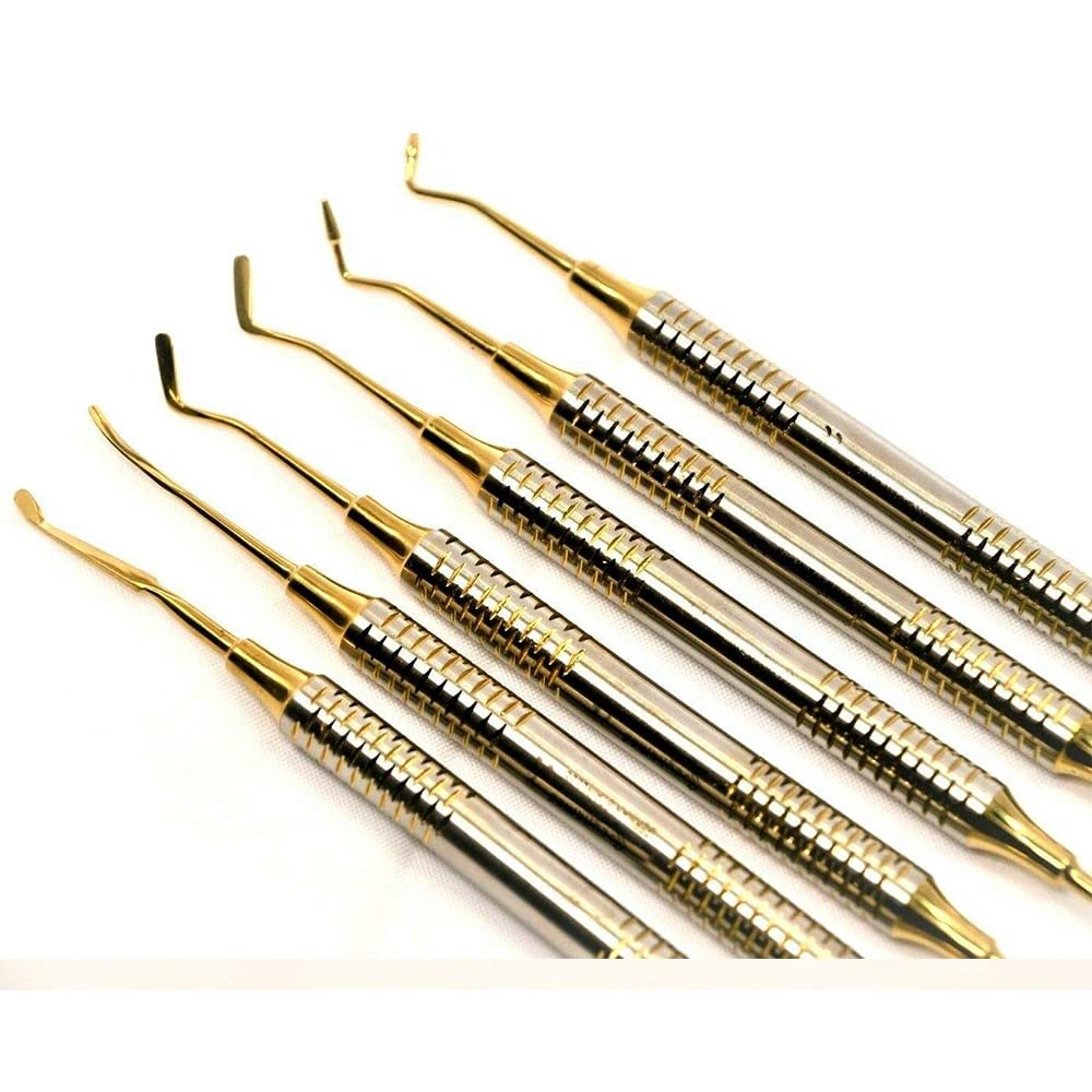 AR MEDICAL EQUIPMENTS | 6 PCs Dental Composite Resin Filling Gold Coated Restorative Kit - Composite Dental Hand Instruments - Dental Tools Professional Stainless Steel Restorative Instruments