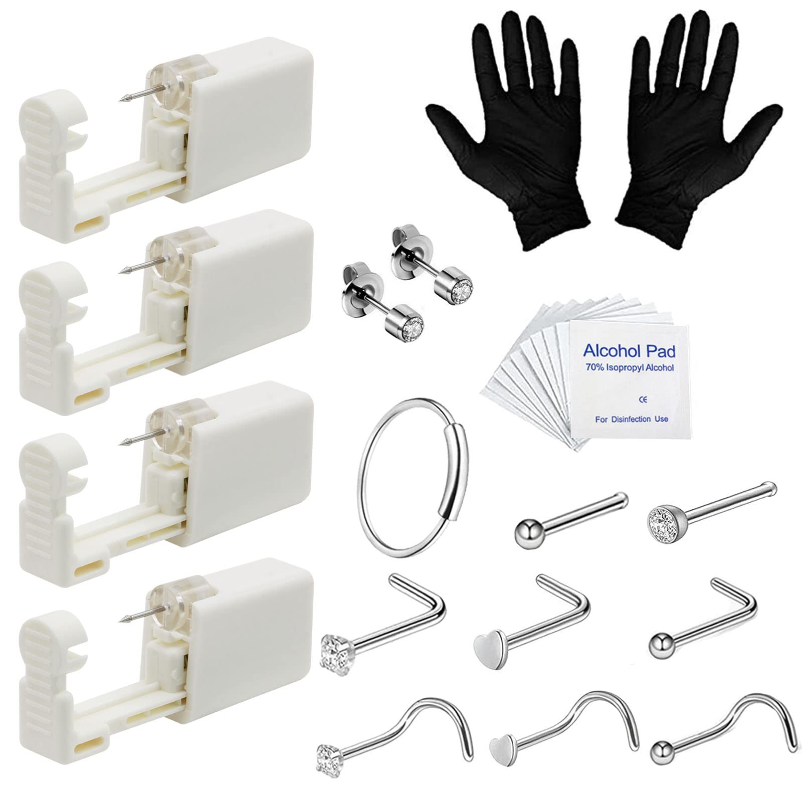 Nose Piercing Gun Kit - Canethy Disposable Nose Piercer Self Nose Pierce Kit with Nose Studs Portable Piercing Kit Household Body Piercing Kit Tools Piercing Supplies Piercing Kit