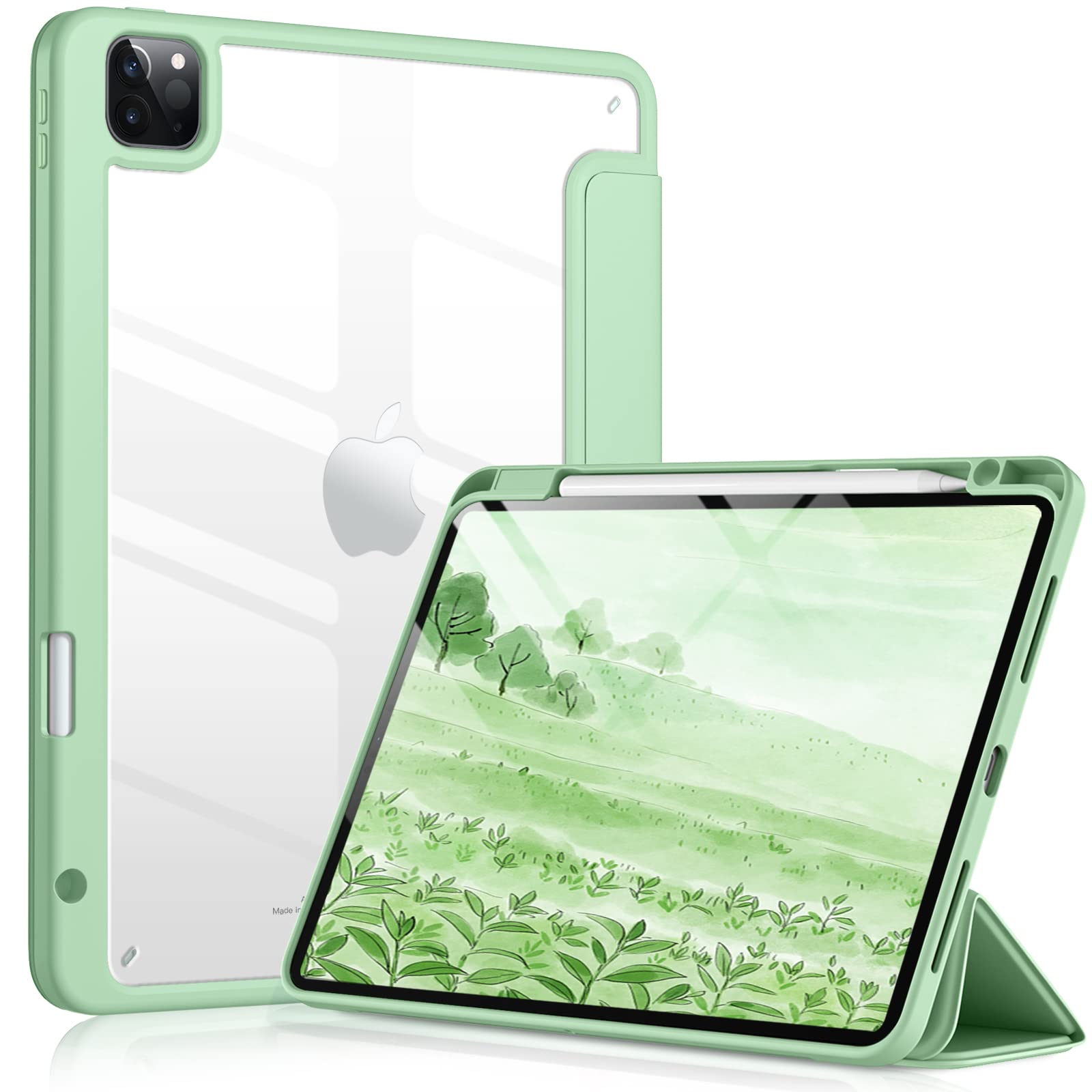 Dirrelo Compatible with iPad Pro 11 Inch Case 4th /3rd /2nd Generation(2022/2021/ 2020) with Pencil Holder, Shockproof Cover with Clear Back Shell for iPad Pro 11, Auto Sleep/Wake, Mint Green