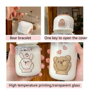 BXCNCKD Kawaii water bottle cute water bottle with straw glass safety water bottle portable strap water bottle(Bunny,500ml)