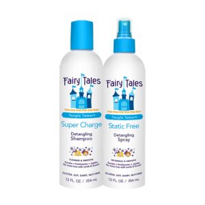 fairy tales tangle tamer super charge - detangling shampoo and static-free spray for kids - free from paraben, sulfate, gluten & nut - 12 oz (2pack)