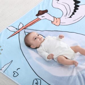 Baby Monthly Milestone Blanket Stork Carrying Baby Newborn Month Flannel Fleece Blanket Neutral Unisex Baby Boy Baby Girl Shower Gifts Double Sided Star 60" L x 40" W