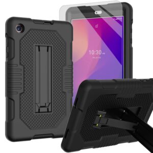 jsusou case for alcatel joy tab 2 with tempered glass screen protector | heavy duty shockproof kids protectiv case with built-in kickstand for alcatel joy tab 2 8" tablet (model: 9032z)| black