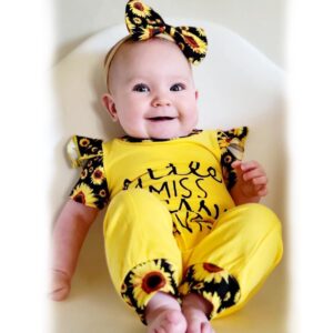 HINTINA Preemie Premature Baby Girl Sunflower Floral Romper Little Miss Sassy Pants Jumpsuit Outfits Spring Summer Clothes Set Yellow