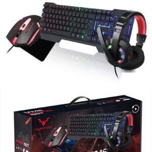 Gaming Keyboard and Mouse and Mouse pad and Gaming Headset, Wired LED RGB Backlight Bundle for PC Gamers and Xbox and PS4 Users - 4 in 1, Multi