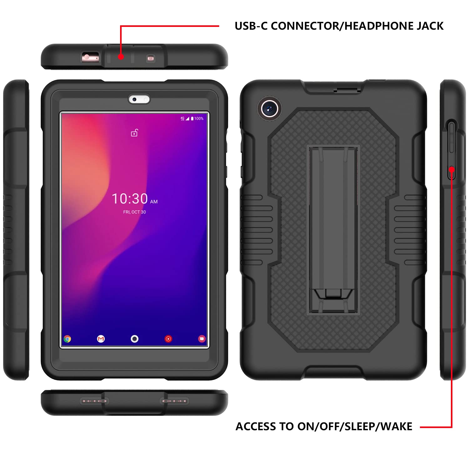 JSUSOU Case for Alcatel Joy Tab 2 with Tempered Glass Screen Protector | Heavy Duty Shockproof Kids Protectiv Case with Built-in Kickstand for Alcatel Joy Tab 2 8" Tablet (Model: 9032Z)| Black