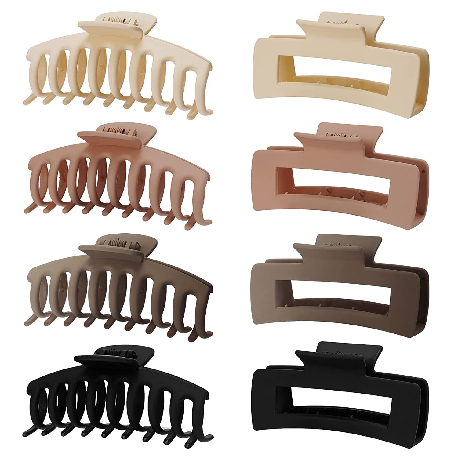 Large Hair Accessories Pack - 8 Pieces 4.3" Claw Clips for Thick & Thin Hair, 90's Vintage Big Jaw Clips in Cream, Light Pink, Dark Brown, Black