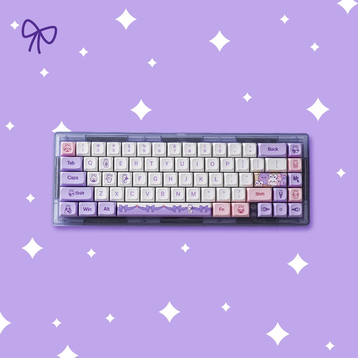 YUNZII Lavender Rabbit Dye Sub PBT Keycaps,140 Full Keys Dye Sublimation PBT Custom Keycaps with Key Puller for Cherry Gateron MX Switches Mechanical Gaming Keyboard(Cherry Profile,Lavender Rabbit)