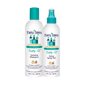 fairy tales curly-q daily hydrating shampoo 12oz and spray gel 8oz for kids - for curly hair, paraben & sulfate free, gluten & nut free (2 pack)