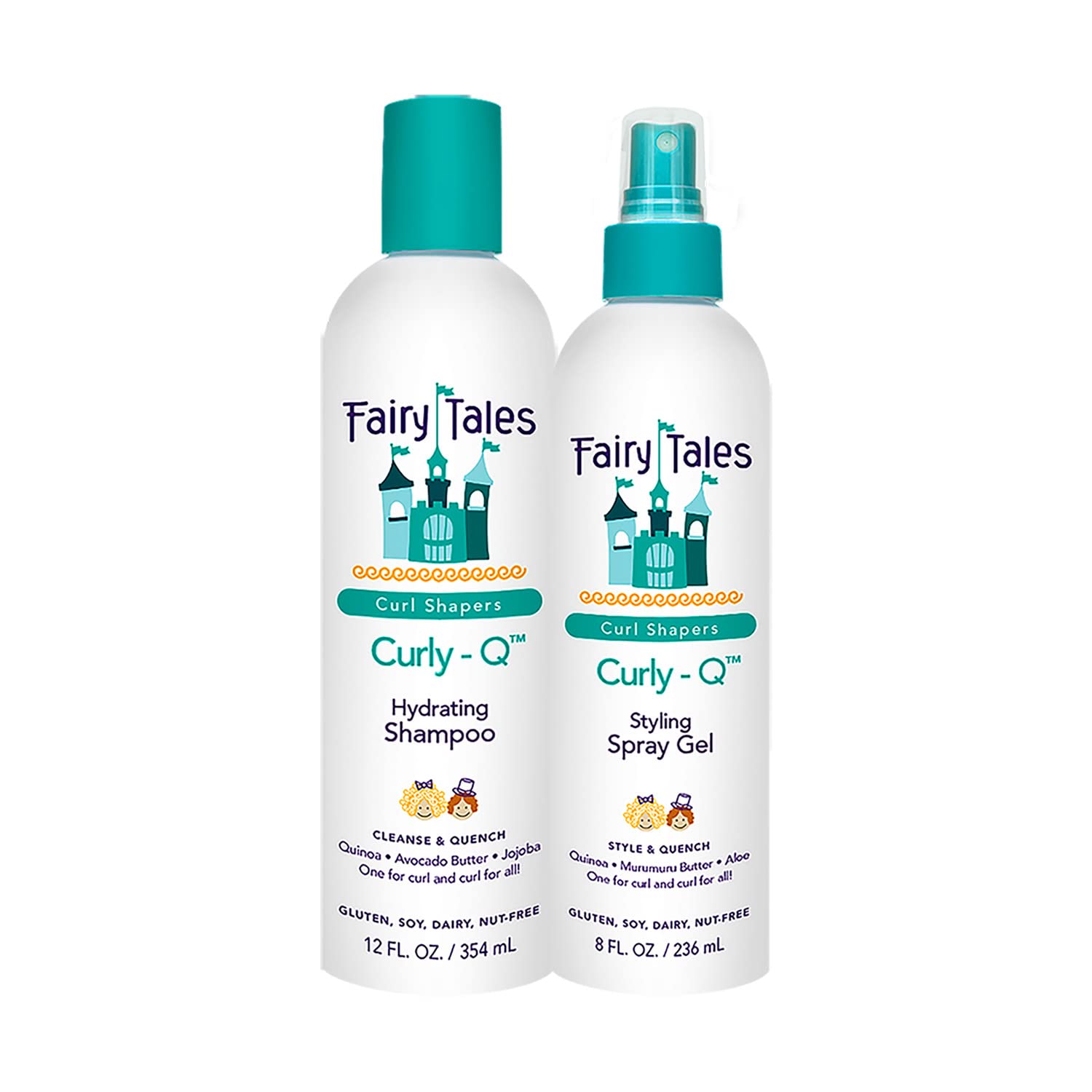 Fairy Tales Curly-Q Daily Hydrating Shampoo 12oz and Spray Gel 8oz for Kids - For Curly Hair, Paraben & Sulfate Free, Gluten & Nut Free (2 Pack)