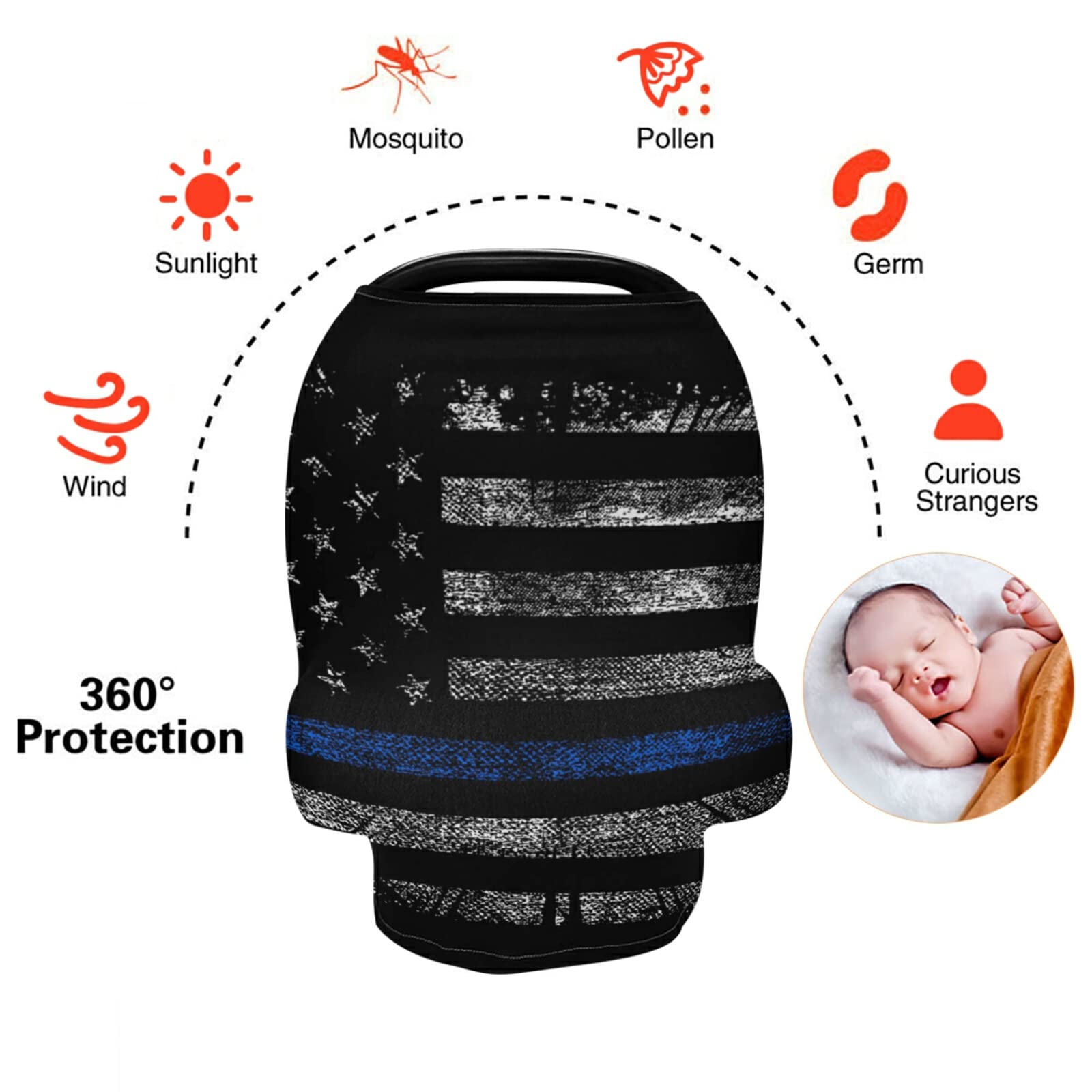 Nursing Cover Breastfeeding Scarf Grunge USA Police - for Baby Car Seat Covers, Stroller Cover, Carseat Canopy(228rh8a)