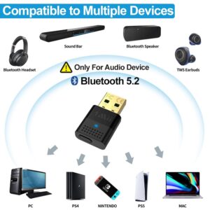 1Mii Bluetooth 5.2 USB Audio Transmitter Adapter for PC PS4 PS5 Wireless Audio Dongle with aptX Low Latency for Connecting Bluetooth Headphones Speakers (Only Support Audio Devices)