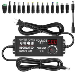 gmjyc 72w universal adapter 3v-24v adjustable multi voltage power supply 120-240v ac to dc 5v 6v 9v 12v 15v 19v 3a with led display 14 tips & 1 polarity converter for leds motors monitors cctv dc pump