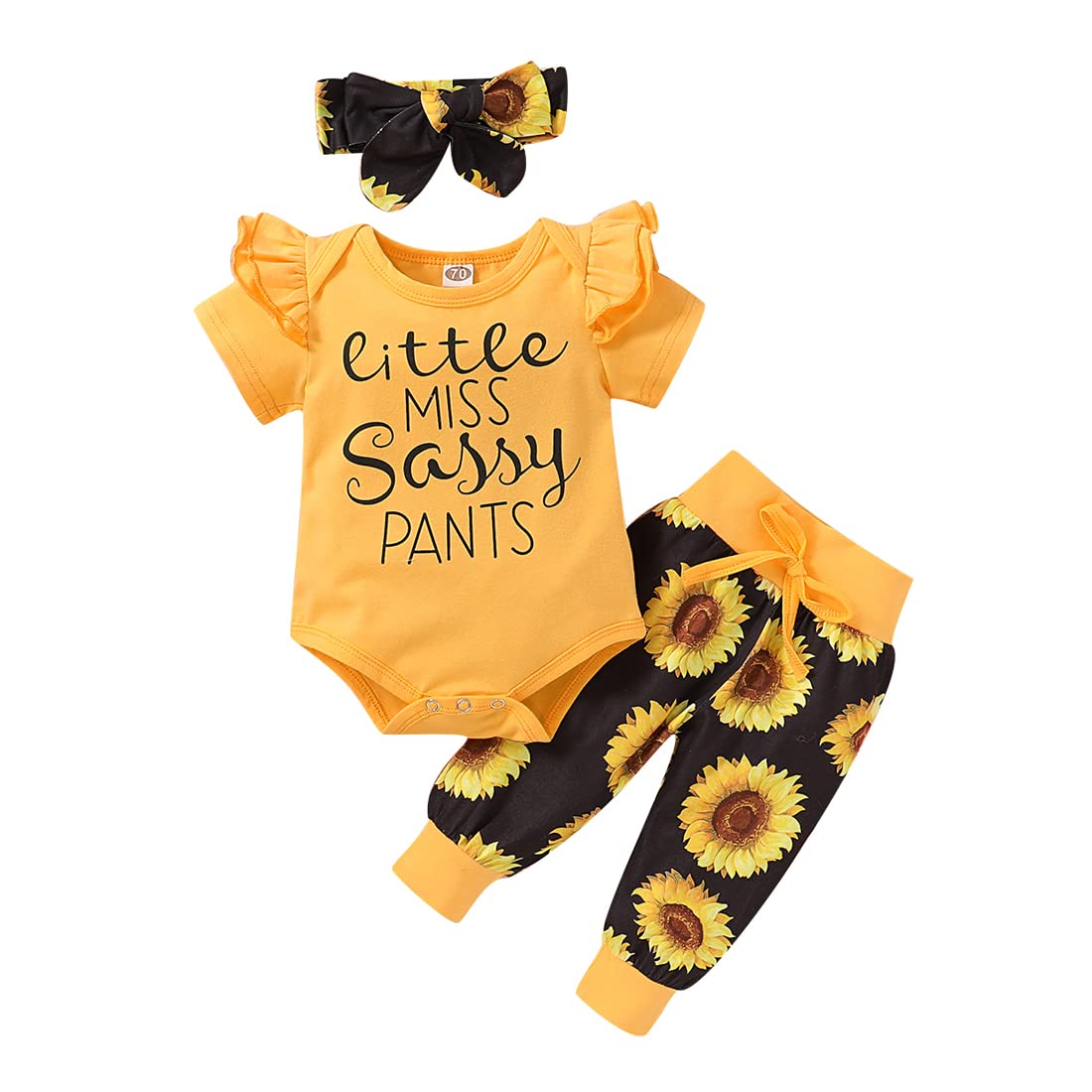 Cabucale Baby Girl Sunflower Printing Newborn Babysuit Long Pants T Shirt Kids Toddler Children Tops Outfits With Hairband