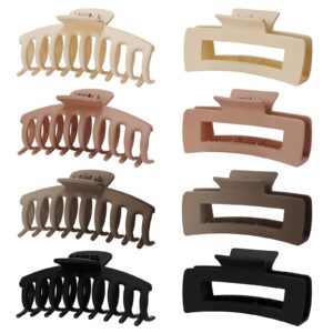 large hair accessories pack - 8 pieces 4.3" claw clips for thick & thin hair, 90's vintage big jaw clips in cream, light pink, dark brown, black