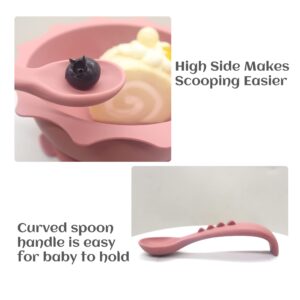 Baby Bowls with Lids and Spoons First Stage, Santi & Me Bowls with Suction and Spoon Silicone Feeding Set Perfect for Baby Dishes and Utensils Set(Dark Pink)