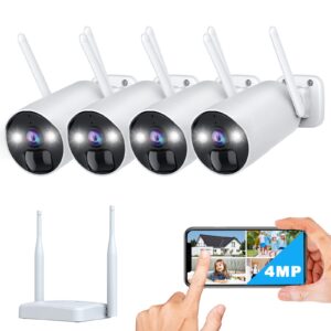 camcamp 100% wire-free wireless 4 security camera system with months battery life, 2 way audio, app remote(include base station & 4 camera), ip66 waterproof 4mp color night vision motion detection