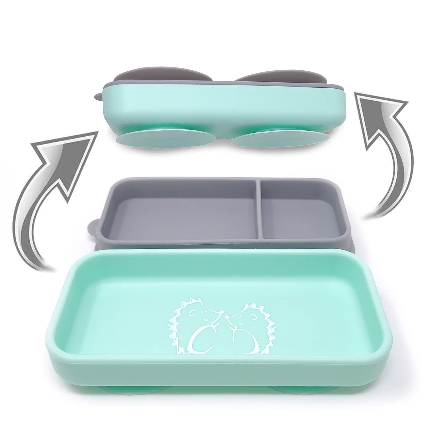 Stella Rose Suction-Go-Bowl® Dip-It Edition The World's Most Compact Toddler Suction Dish. 100% Food Grade Silicone. Transforms into Container. (Grey and Green)