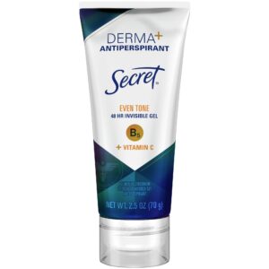 secret, derma invisible gel antiperspirant & deodorant even tone with vitamin b5 vitamin c, 48 hr, 2.5 ounce